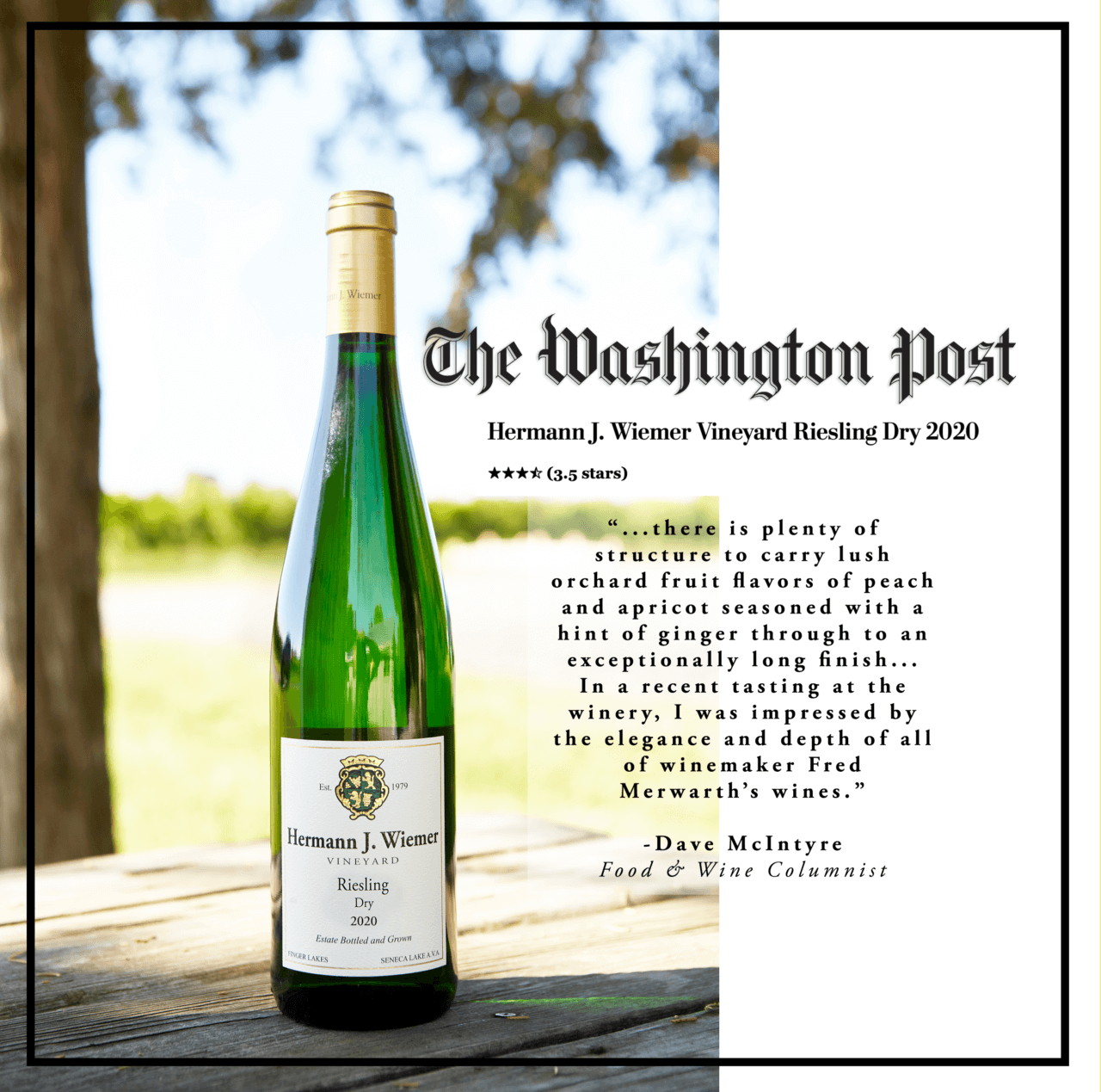 Washington Post Reviews our Dry Riesling 2020 | Hermann J. Wiemer Vineyard