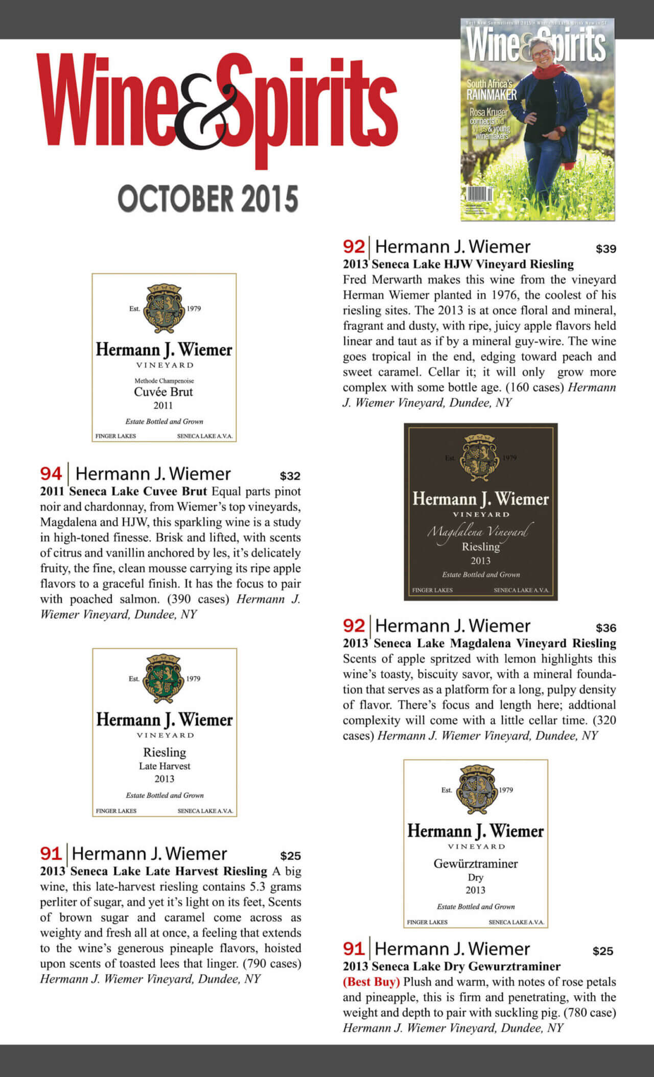Recent Scores from Wine & Spirits Magazine | Hermann J. Wiemer Vineyard